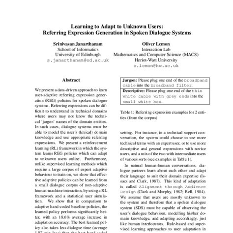 Learning To Adapt To Unknown Users Referring Expression Generation In Spoken Dialogue Systems
