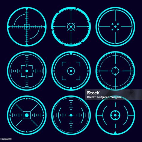 벡터 Hud 목표 초점 저격수 미래 지향적인 원형 타겟 프레임 Ui 인터페이스 공상 과학 포커스 홀로그램 가상현실에 대한 스톡