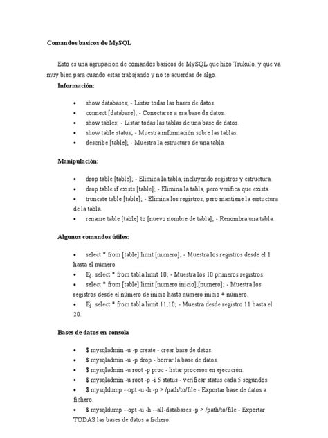 Comandos Basicos De Mysql Sql Datos