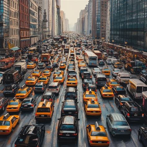 An Aerial View Of A Congested City Street With Cars And Traffic Premium Ai Generated Image