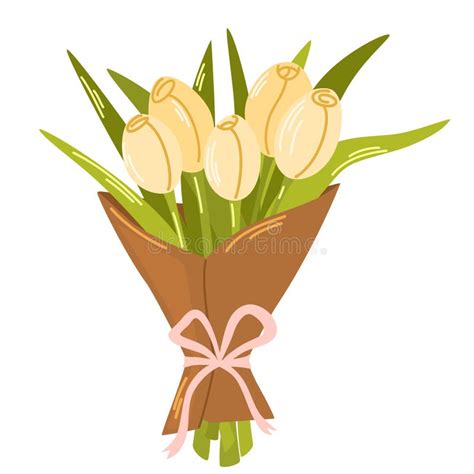 Bouquet Of Tulips In A Cute Wrapper Love Concept Stock Illustration