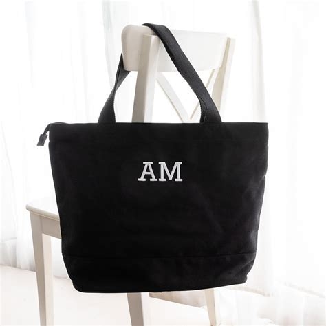 Embroidered Black Canvas Tote Bag Personalised Favours Personalised