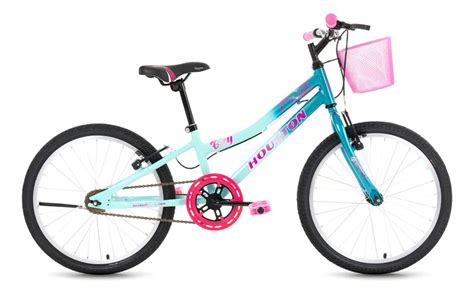 Bicicleta Infantil Houston Bixy Aro 20 Verde Esmeralda Com Cesto Rosa