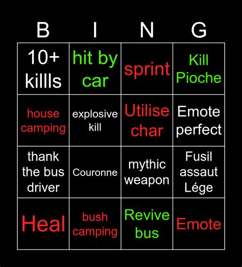 Fortnite Bingo Card