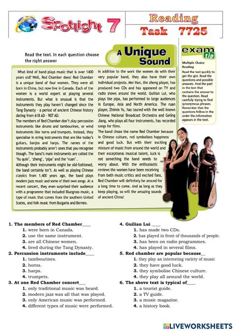 Spotlight 7 Task 7725 worksheet | Reading comprehension lessons ...