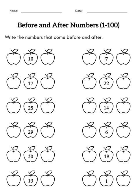 Numbers Before And After To 100 Number Comes After What Comes Before 1 100 Worksheet Made