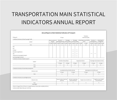 Transportation Main Statistical Indicators Annual Report Excel Template