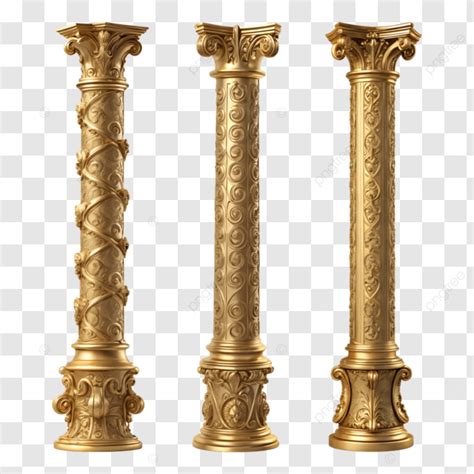 Decoration Three Golden Pillar Golden Pillar With Floral Design A Set