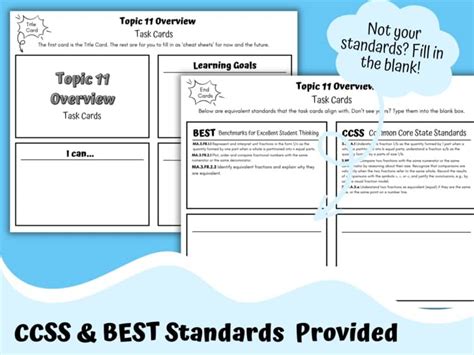 Topic 11 Overview Task Cards Plot Order Compare Fractions Equivalent Fractions