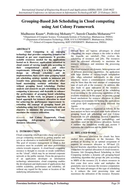 Pdf Grouping Based Job Scheduling In Cloud Computing Using Ant Colony