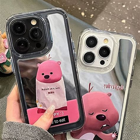 귀여운 핑크 에베베 루피 풀커버 범퍼 미러 거울 실리콘 아이폰 11 12 13 14 15 프로 맥스 투명 커플 우정 케이스아이폰젤리 에이블리