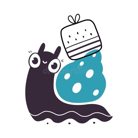 Cute Snail Character With Shell Carrying T Box On Its Back Vector Illustration Stock Vector