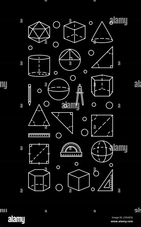 Geometry And Trigonometry Vector Math Concept Vertical Thin Line Banner Or Illustration With