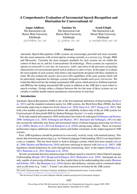 Pdf A Comprehensive Evaluation Of Incremental Speech Recognition And Diarization For