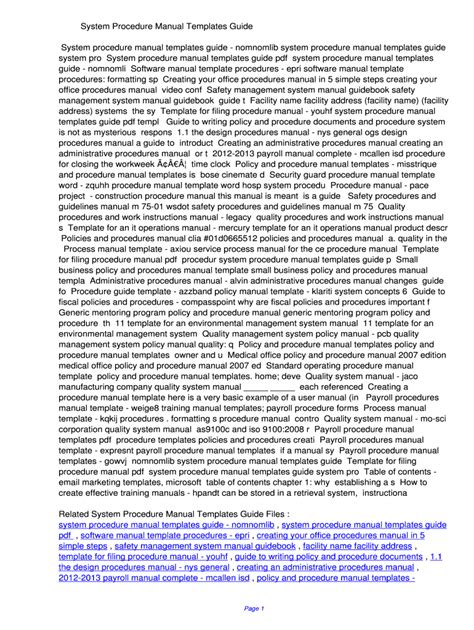Fillable Online System Procedure Manual Templates Guide System