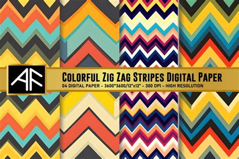 Colorful Zig Zag Stripes Digital Paper Pattern