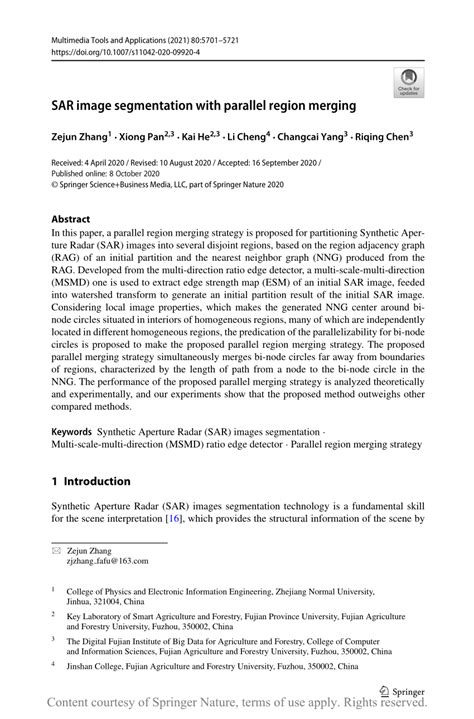 Sar Image Segmentation With Parallel Region Merging Request Pdf