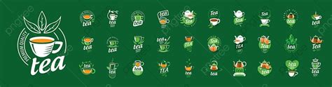 Set Of Vector Tea Logos On A Green Background Isolated Mug Concept