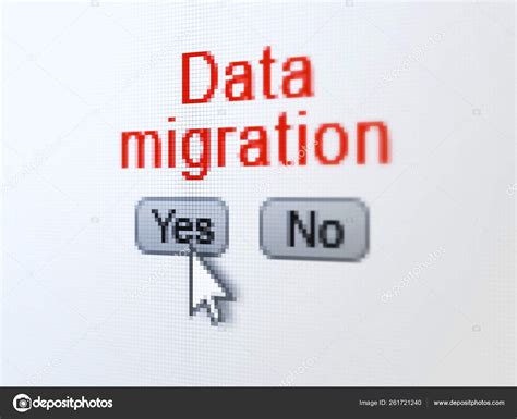 Information Concept Buttons Yes Pixelated Word Data Migration Arrow