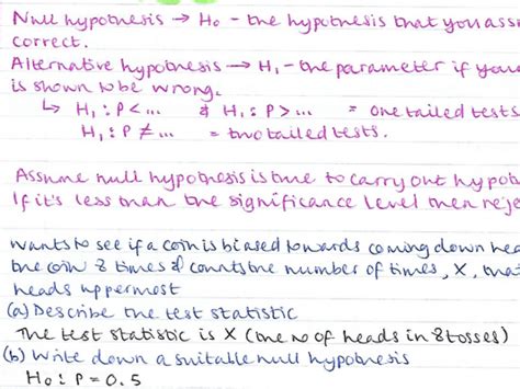 AS Maths Statistics Mechanics Notes Chapter Hypothesis Testing Teaching Resources