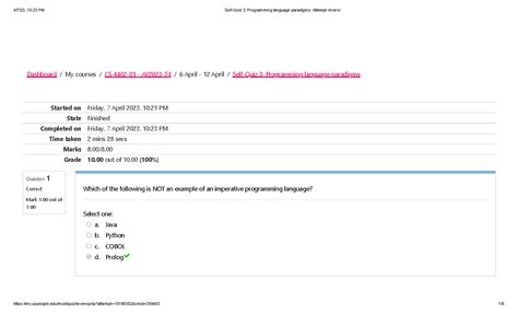 Self Quiz 3 Programming Language Paradigms Attempt Review Question 1