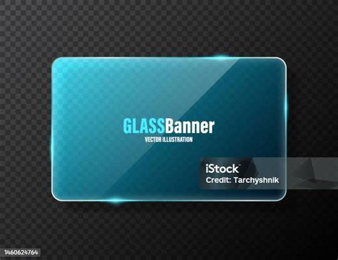 현실적인 유리 프레임 플레어와 하이라이트가있는 파란색 투명 유리 배너 광택있는 아크릴 판 가벼운 반사와 텍스트를위한 장소가있는