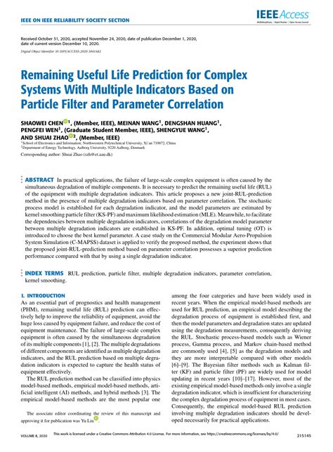 Pdf Remaining Useful Life Prediction For Complex Systems With Multiple Indicators Based On