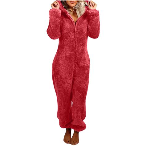 Adult Onesie Pajama For Women Cute Fluffy Winter One Piece Teddy Bear