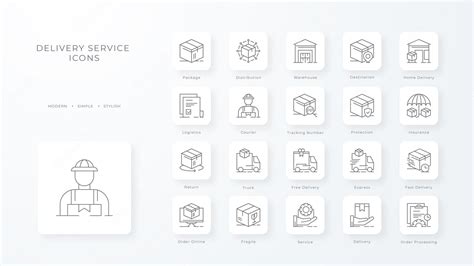검은 윤곽선 스타일로 설정된 배달 서비스 아이콘 주문 추적 배달 집 창고 트럭 스쿠터 택배 및 화물 아이콘과 관련됨 배송 기호 벡터 그림 프리미엄 벡터
