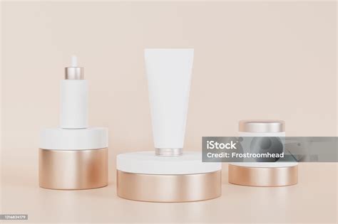 모형 드롭퍼 병 로션 튜브 및 화장품용 로션 튜브 및 크림 항아리 또는 황금 연단광고 3d 일러스트 렌더링 0명에 대한 스톡 사진 및 기타 이미지 Istock