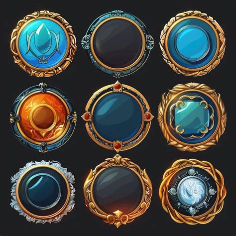 game round interface frames cartoon ui circle game asset items empty