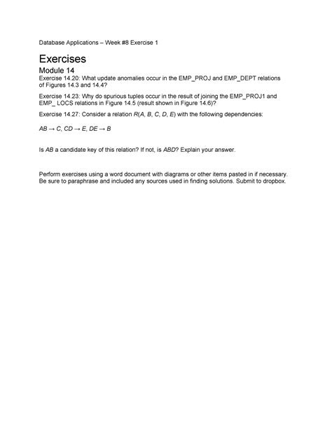 week 8 exercise 1 assignment chapter 14 database applications