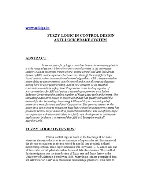 Fuzzy Logic Control Design Wikipc In Pdf Anti Lock Braking System Fuzzy Logic