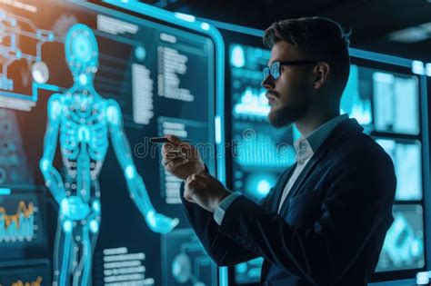 Businessman Interacting With Ai Robot In A Futuristic Setting Aig62