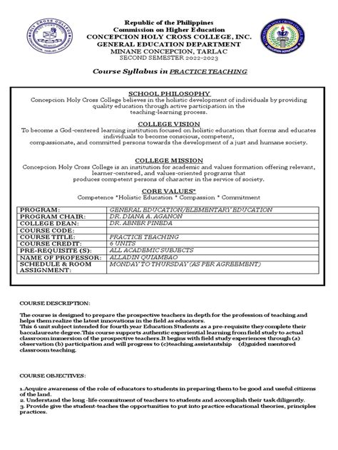 Practice Teaching Syllabus Pdf Teachers Teaching Method