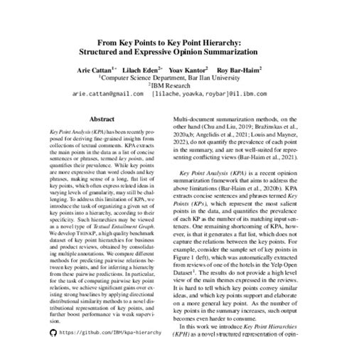From Key Points To Key Point Hierarchy Structured And Expressive Opinion Summarization Acl