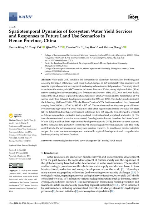 Pdf Spatiotemporal Dynamics Of Ecosystem Water Yield Services And Responses To Future Land Use