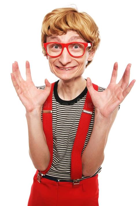 Excited Cute Nerd Stock Photo Image Of Comic Portrait