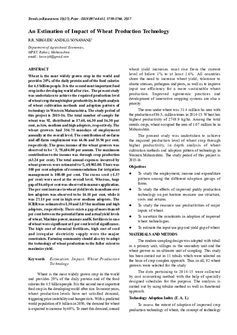Pdf An Estimation Of Impact Of Wheat Production Technology
