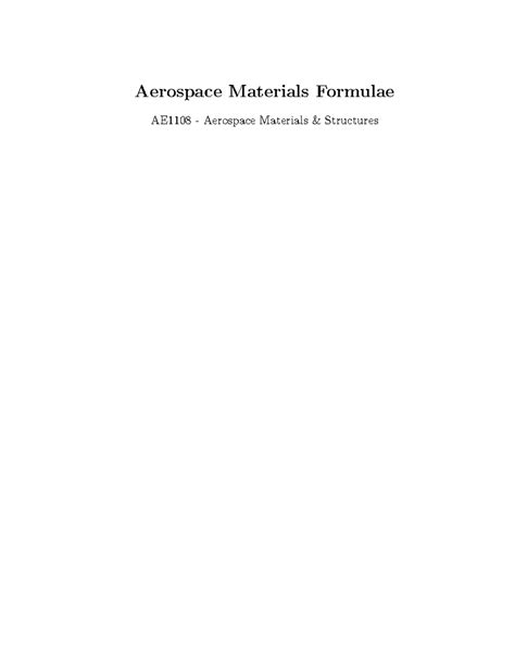Formulas For Materials Aerospace Materials Formulae Ae1108 Aerospace Materials And Structures