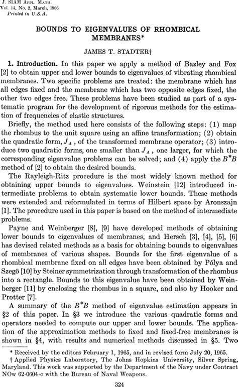Bounds To Eigenvalues Of Rhombical Membranes Siam Journal On Applied