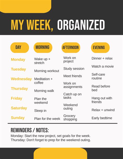 Free Weekly Shower Schedule Template To Edit Online