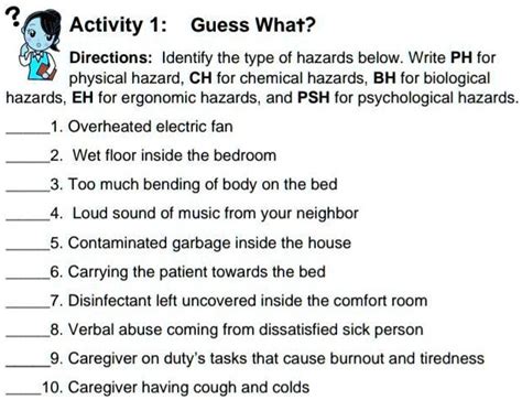 SOLVED Activity 1 Guess What Directions Identify The Type Of Hazards Below Write PH For