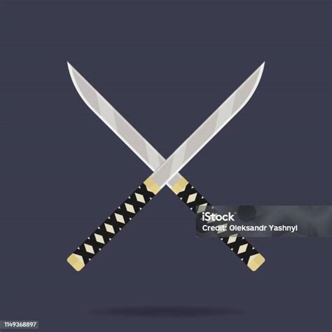 교차 된 칼 아이콘입니다 닌자 무기입니다 사무라이 장비 만화 스타일입니다 디자인 웹에 대 한 깨끗 하 고 현대적인 벡터 일러스트 0명에 대한 스톡 벡터 아트 및 기타 이미지
