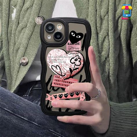 Softcase Gelombang Motif Black Love Casing Hp Untuk REALME C C C C C Y C C C C