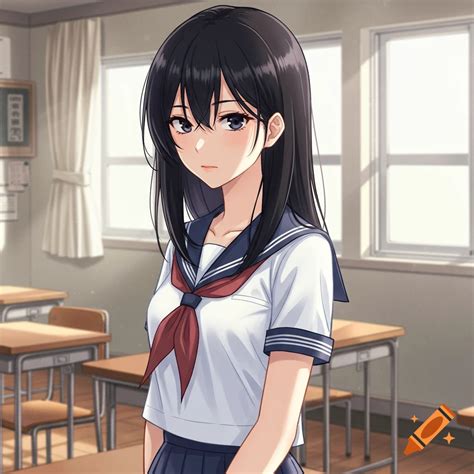 Anime Illustration Of A High School Girl In A Sailor Uniform And