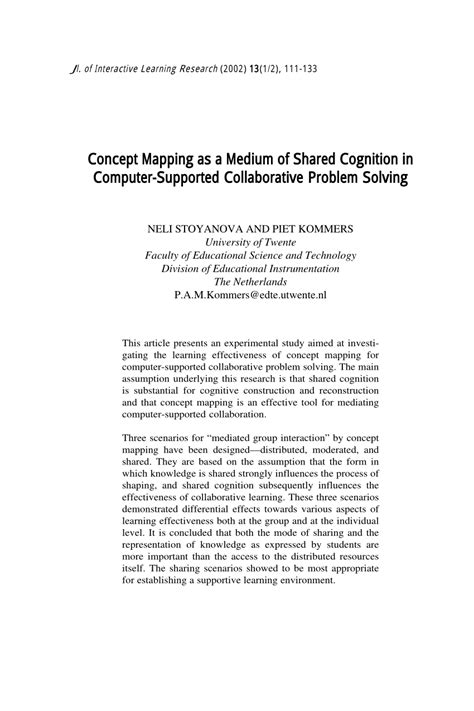 Pdf Concept Mapping As A Medium Of Shared Cognition In Computer Supported Collaborative