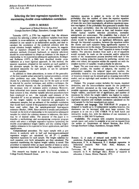 Pdf Selecting The Best Regression Equation By Maximizing Double Cross