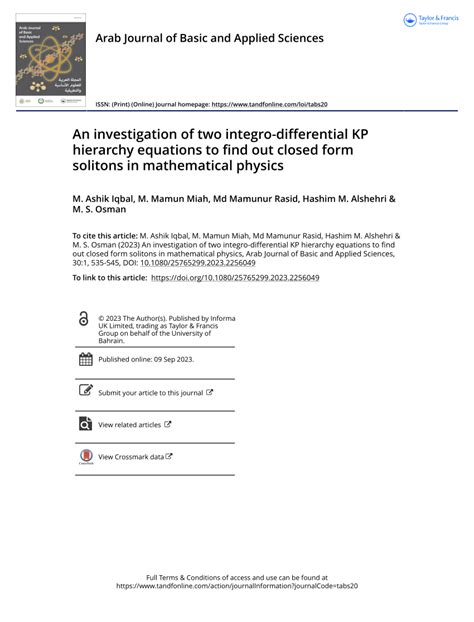 Pdf An Investigation Of Two Integro Differential Kp Hierarchy Equations To Find Out Closed