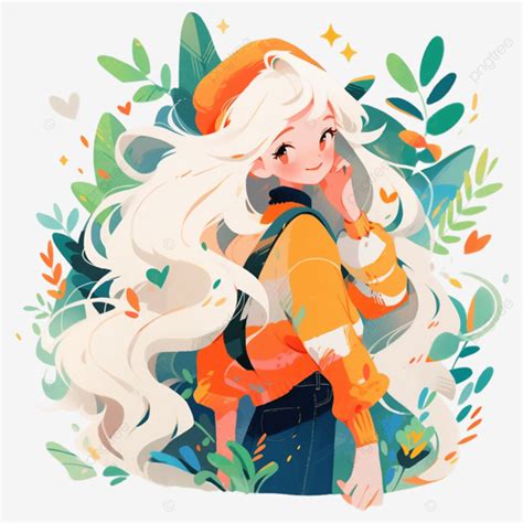 White Hair Girl Flower Illustration Girl Flowers Signal Icon Png